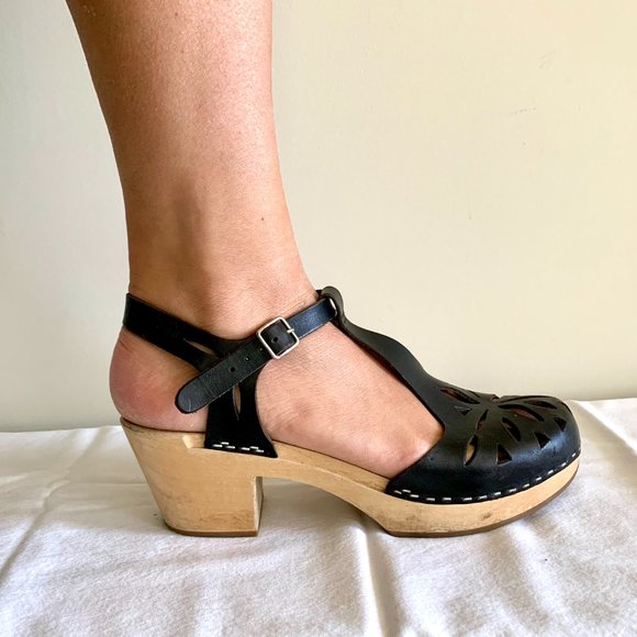 Swedish Hasbeens | Shoes | Swedish Hasbeens Black Lacy Cutout Tstrap ...